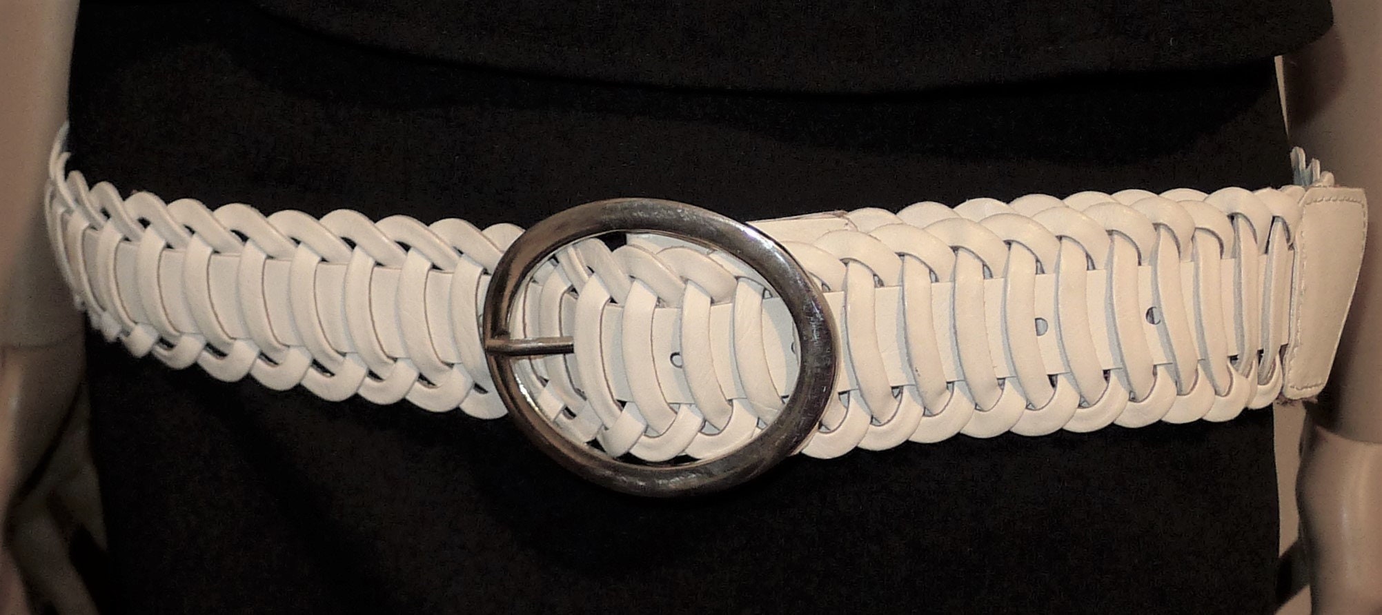 Beautiful Vtge White Leather Belt L 3338 Pretty White Braided Leather ...