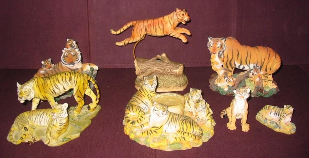 Set of Seven Tiger Resin Figurines - Etsy