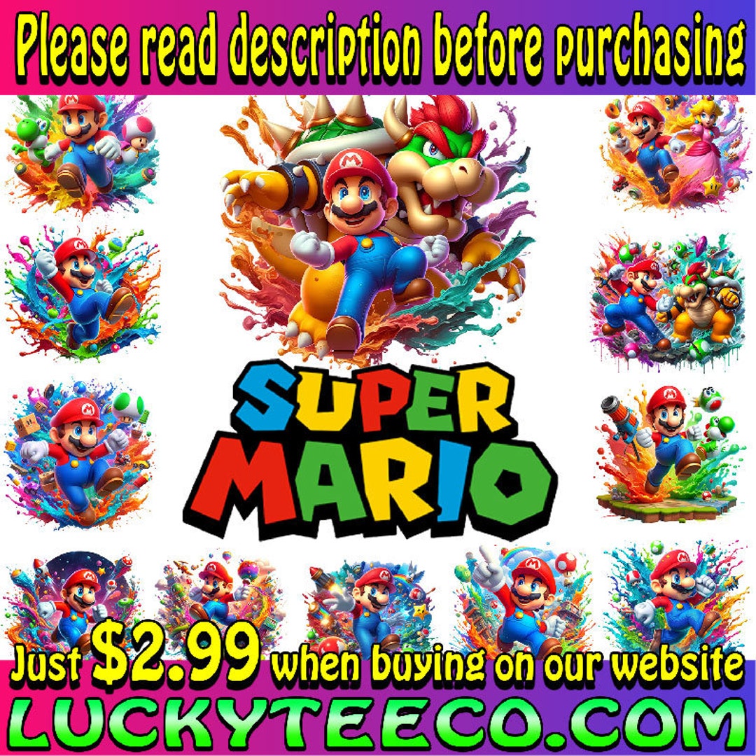12 PNG Super Mario Splash and Watercolor Digital Design PNG File for ...