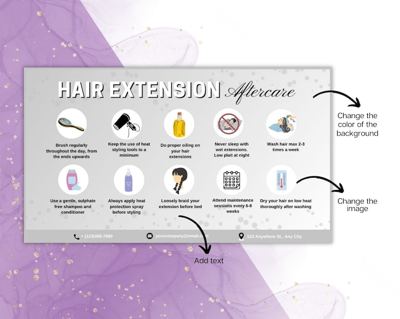 Hair Extension Aftercare Card Template | Salon Form (digital Download ...