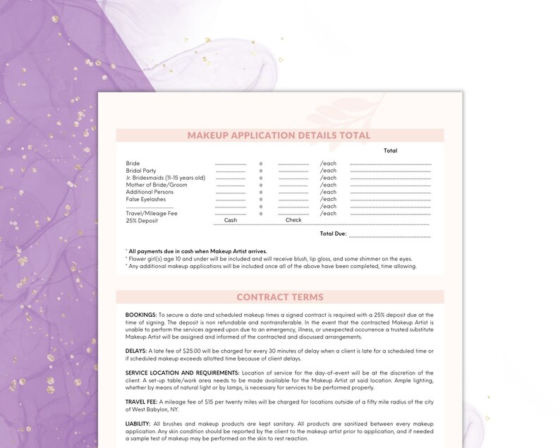 Bridal Makeup Contract Template - Wedding Makeup Artist Agreement ...