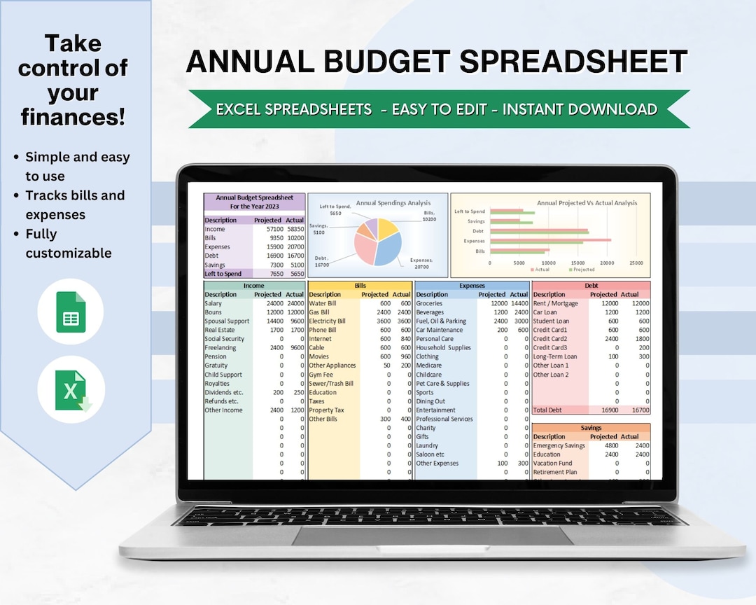 Annual Budget Spreadsheet - Excel Template for Yearly Budgeting and ...