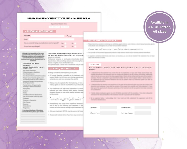 Dermaplaning Consultation Consent Form Professional Skincare Forms for ...