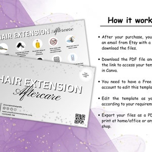 Hair Extension Aftercare Card Template | Salon Form (digital Download ...