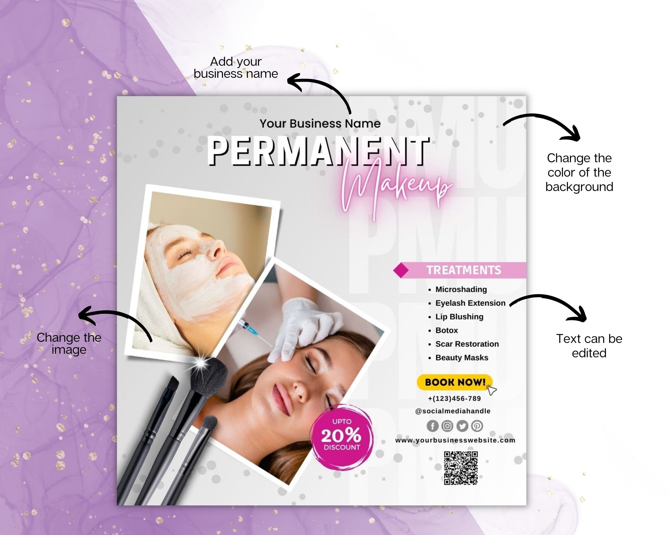 Permanent Makeup Flyer Template | Lash Extension & Skincare | Instant ...