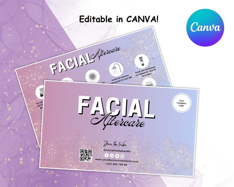 Facial Aftercare Card Template - Printable Beauty Business Cards for ...