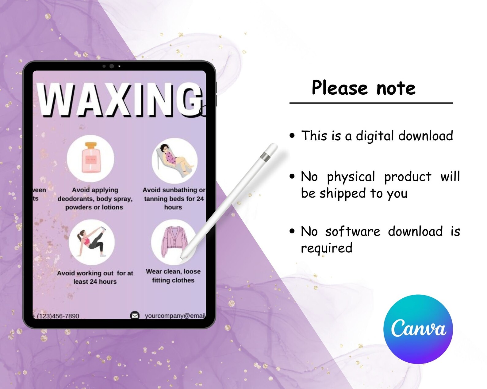 Waxing After Care Card Template | Printable Care Instructions | Instant ...