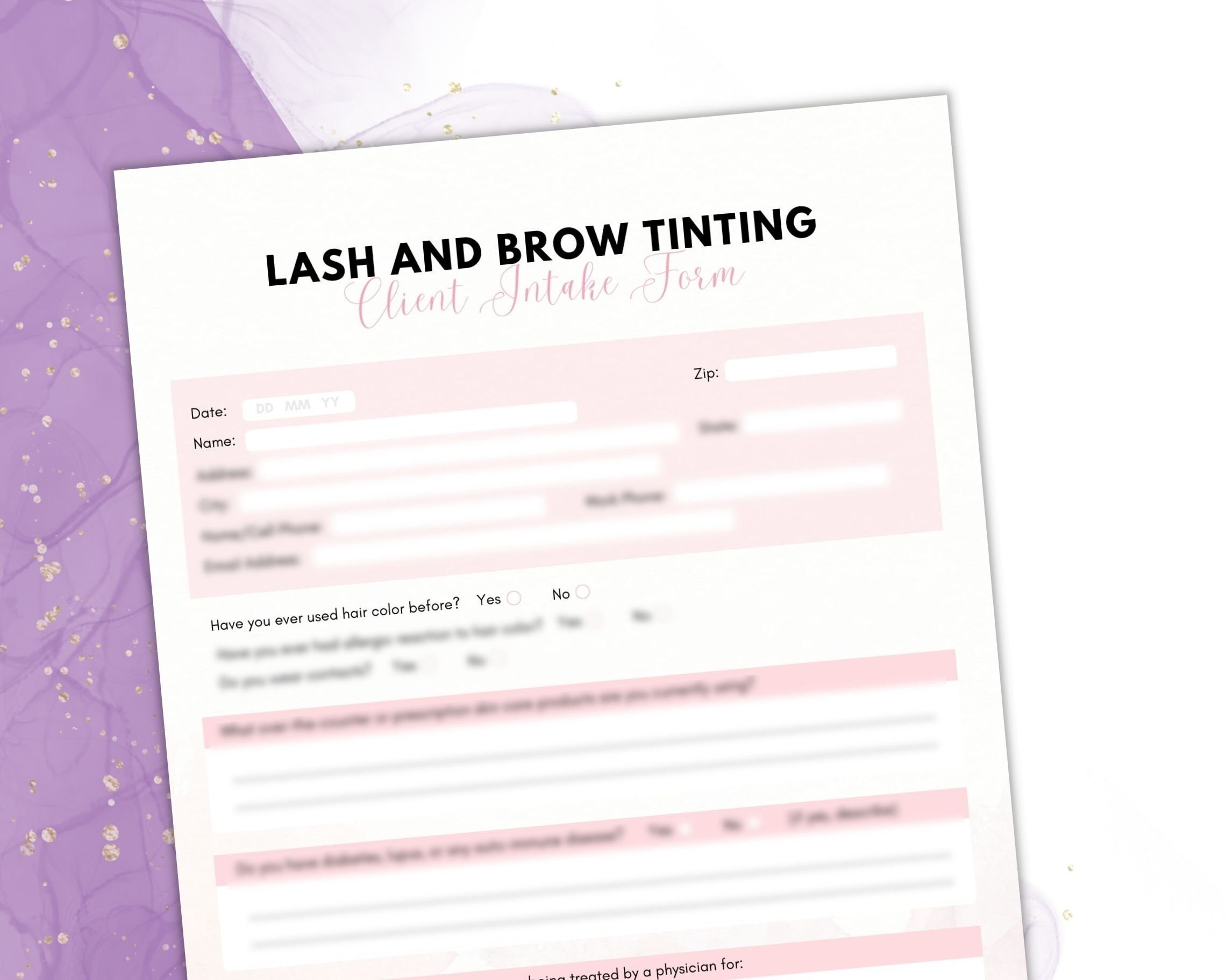 Lash and Brow Tinting Client Intake Form | Beauty Salon Forms | Digital ...