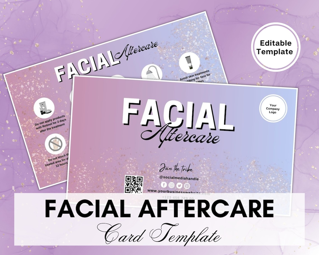 Facial Aftercare Card Template - Printable Beauty Business Cards for Aestheticians and Skincare ...