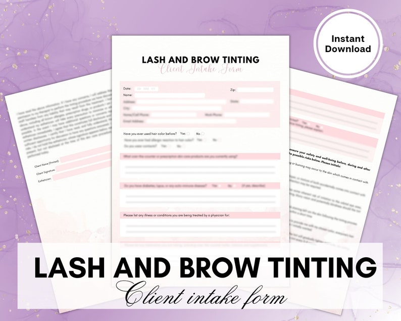 Lash and Brow Tinting Client Intake Form | Beauty Salon Forms | Digital ...