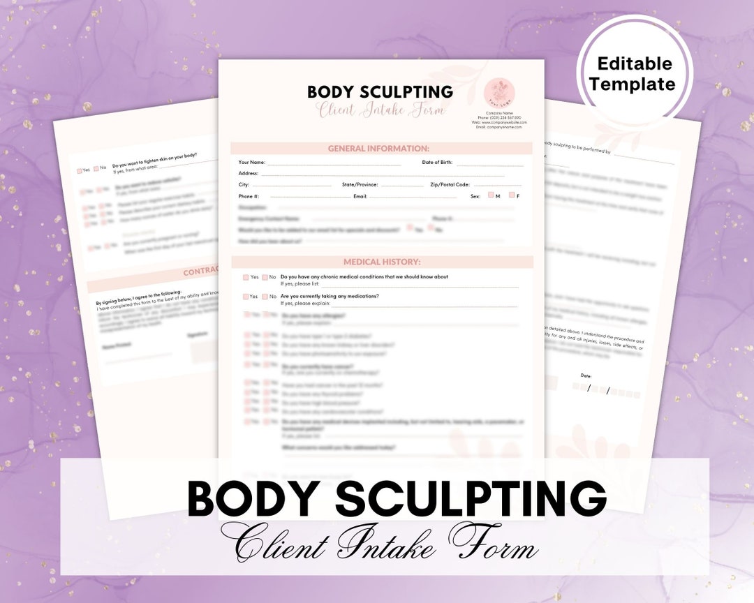 Body Sculpting Client Intake Form | Esthetician Forms | Printable ...