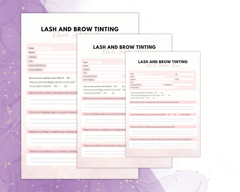 Lash and Brow Tinting Client Intake Form | Beauty Salon Forms | Digital ...