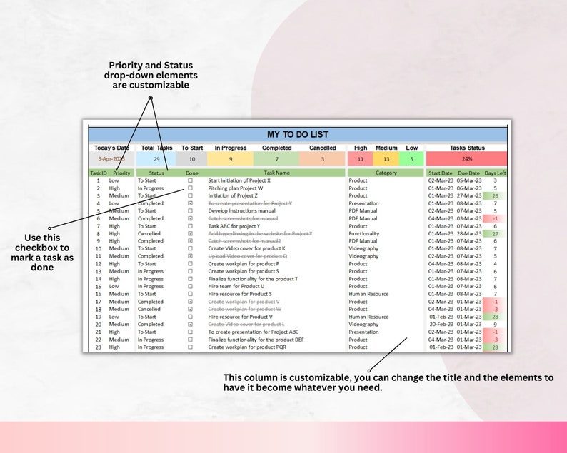 To Do List Excel Spreadsheet, Excel to Do List, Task Planner ...