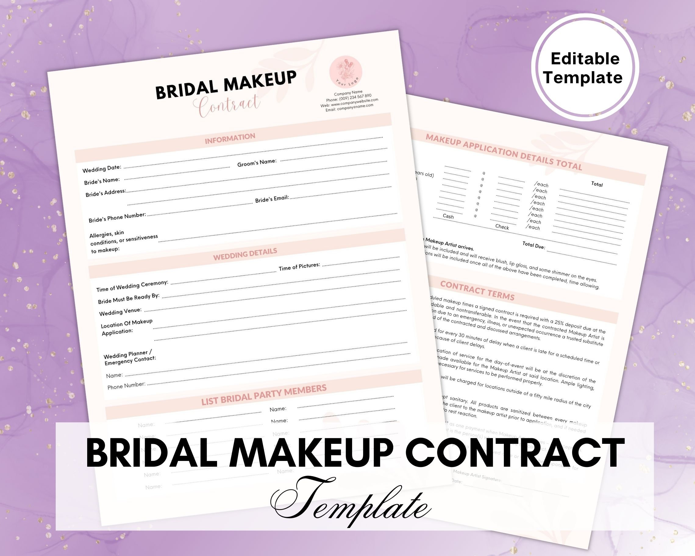 Bridal Makeup Contract Template - Wedding Makeup Artist Agreement ...