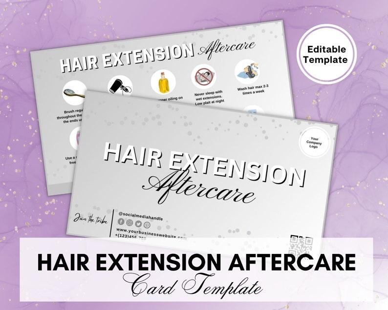 Hair Extension Aftercare Card Template | Salon Form (digital Download ...