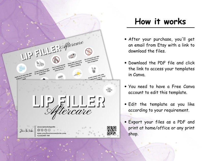 Lip Filler Aftercare Card Template | DIY Beauty Business Card ...