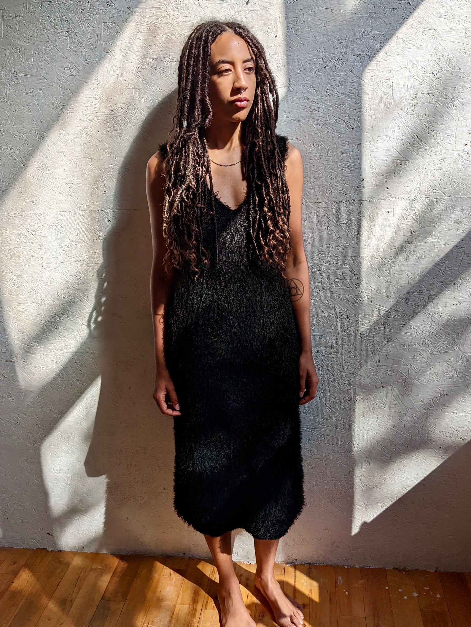 Vintage Black Fuzzy-shag Sweater Dress - Etsy