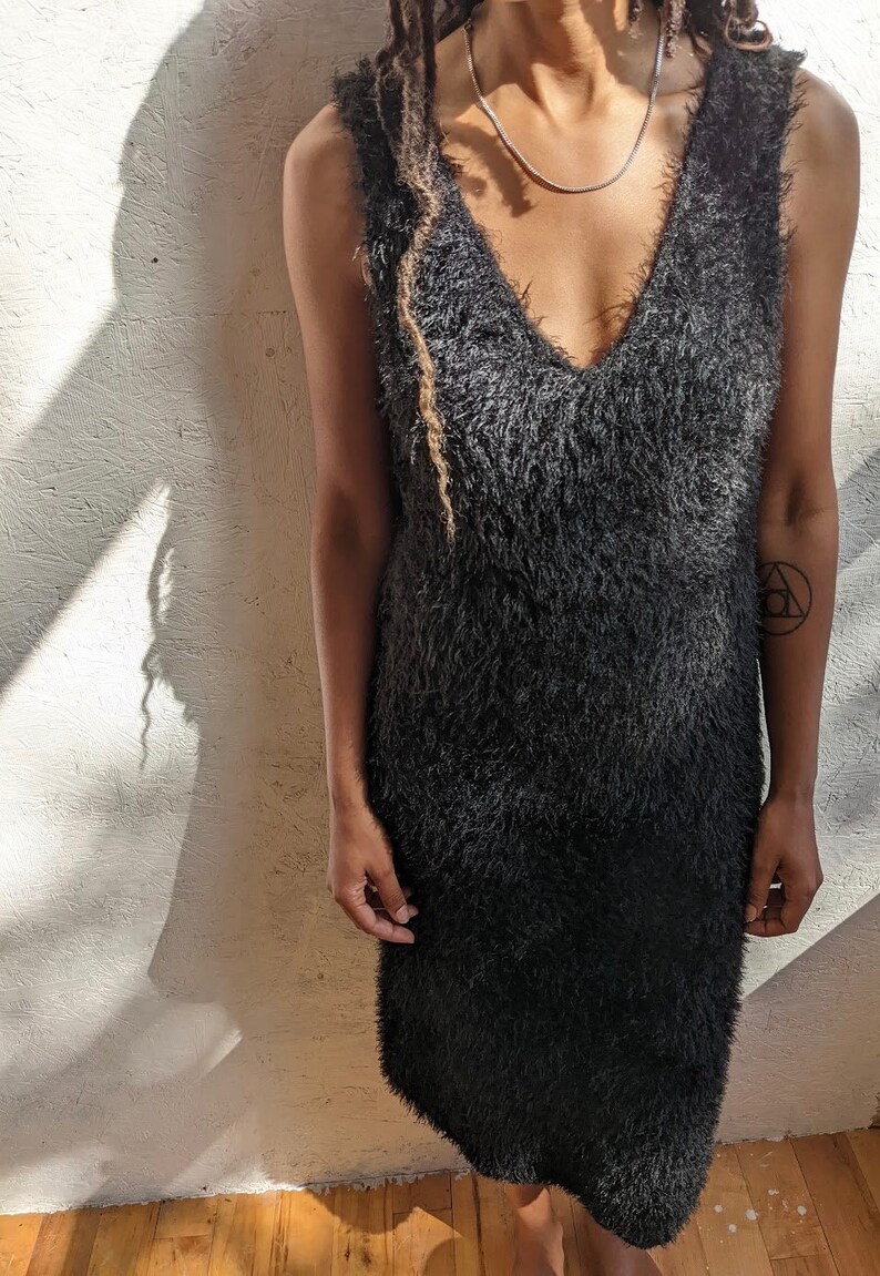 Vintage Black Fuzzy-shag Sweater Dress - Etsy