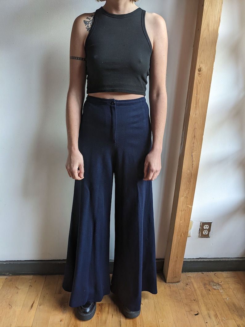 Vintage 70's Navy Wool Wide-leg Flared Pants - Etsy