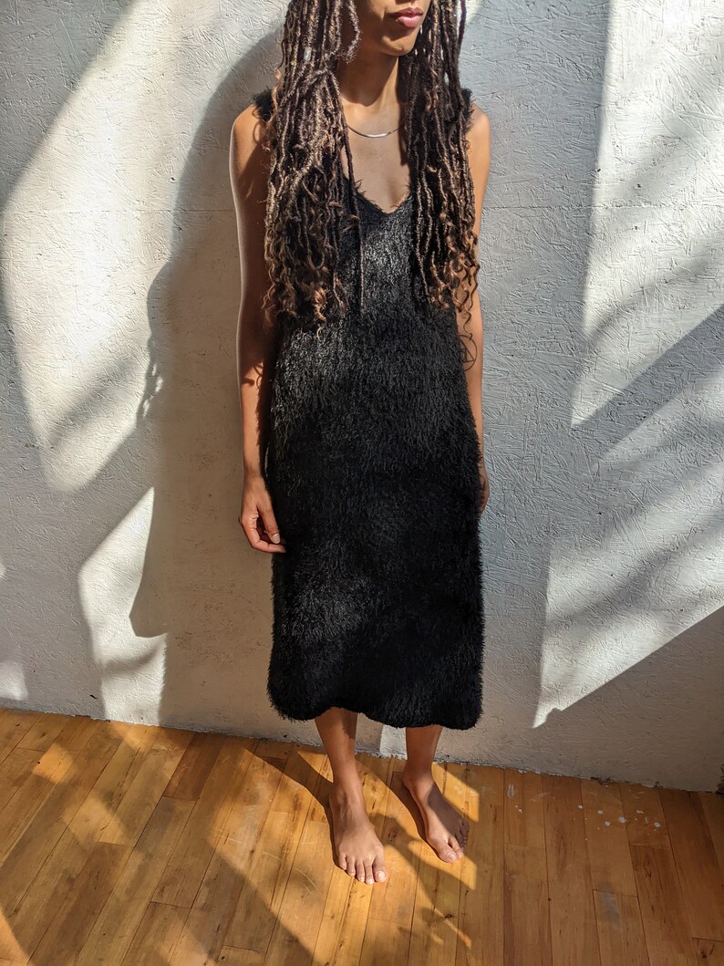 Vintage Black Fuzzy-shag Sweater Dress - Etsy