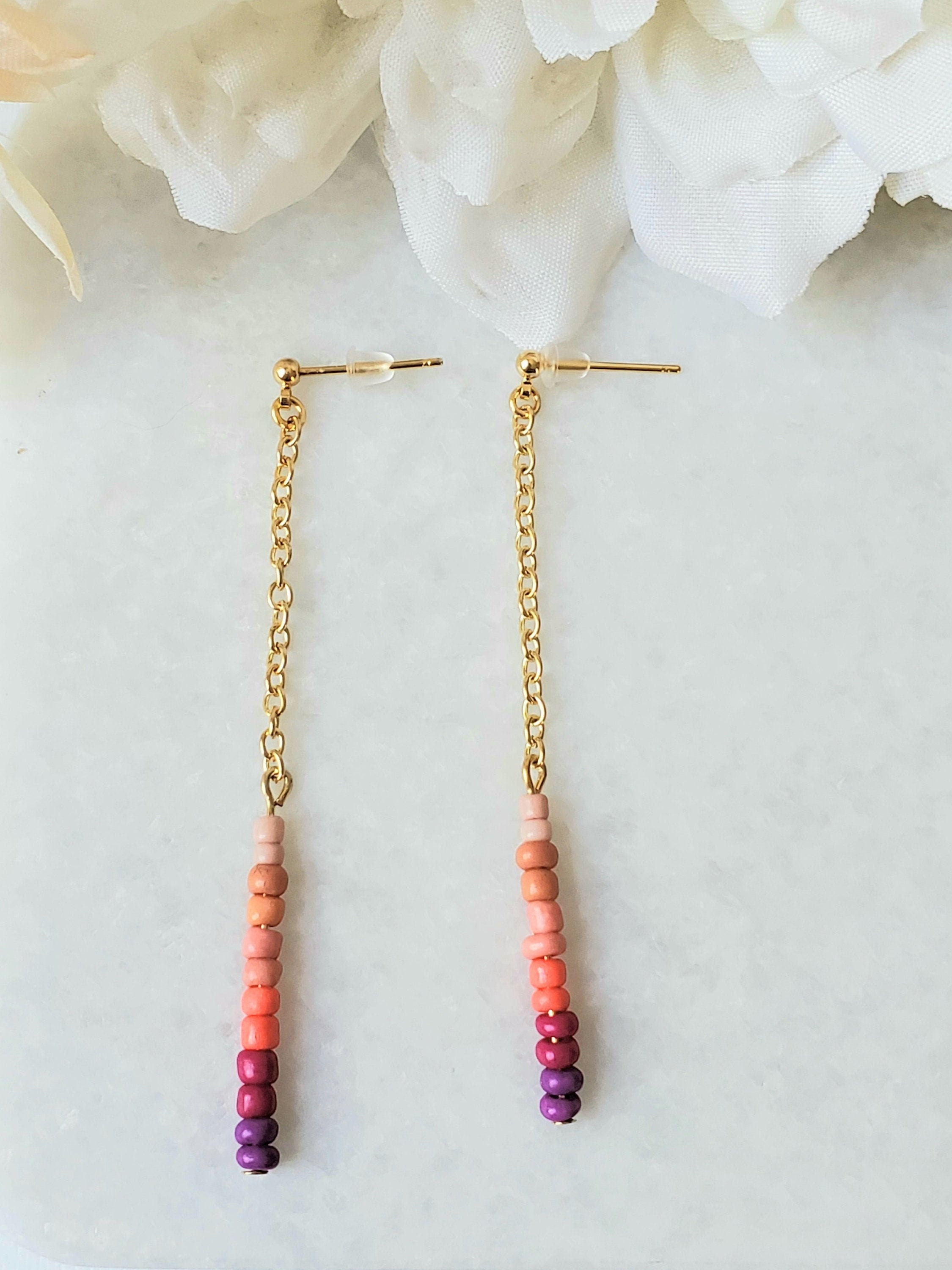 Purple and Pink Linear Ombre Drop Earrings - Etsy