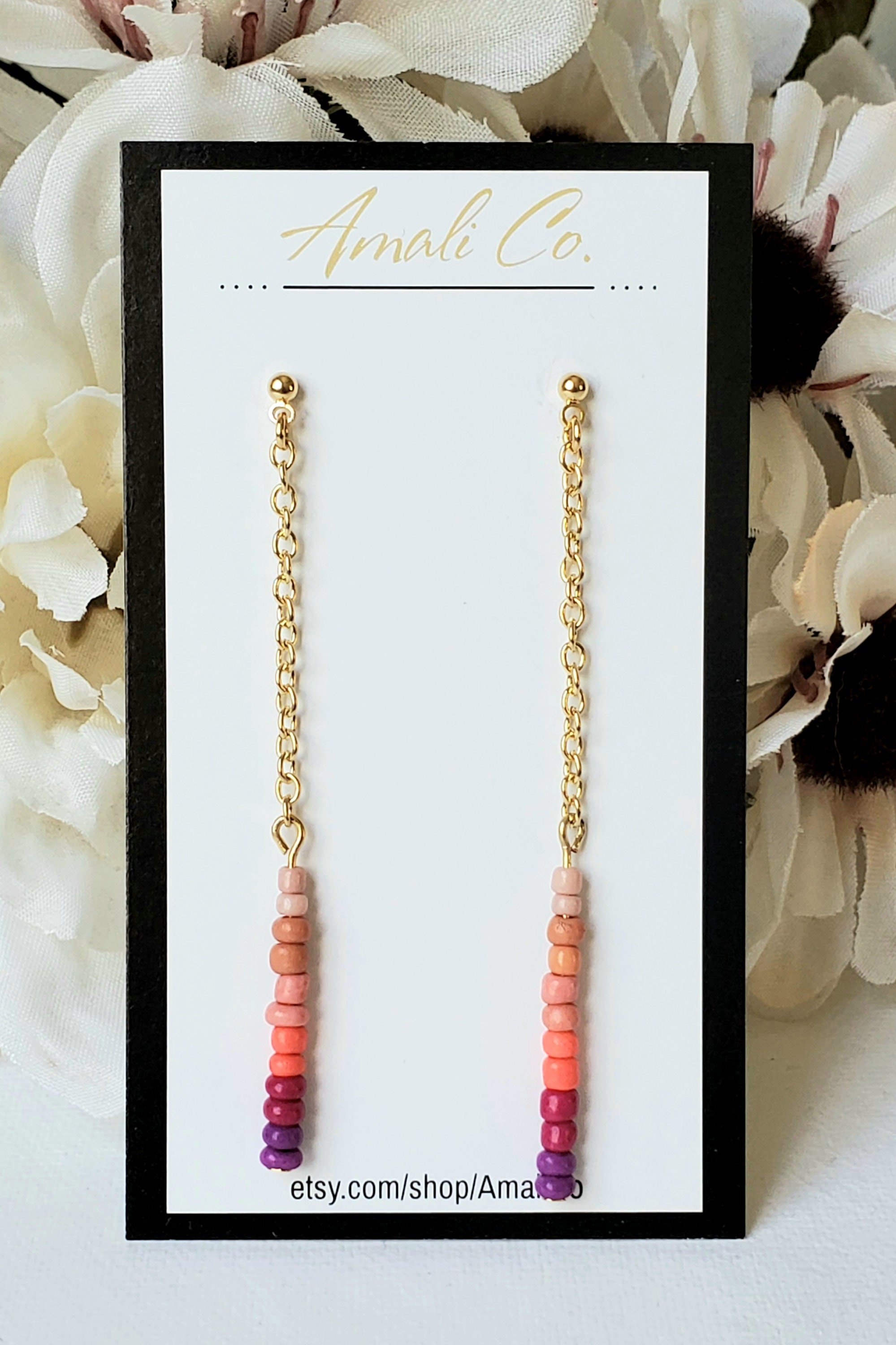 Purple and Pink Linear Ombre Drop Earrings | Etsy