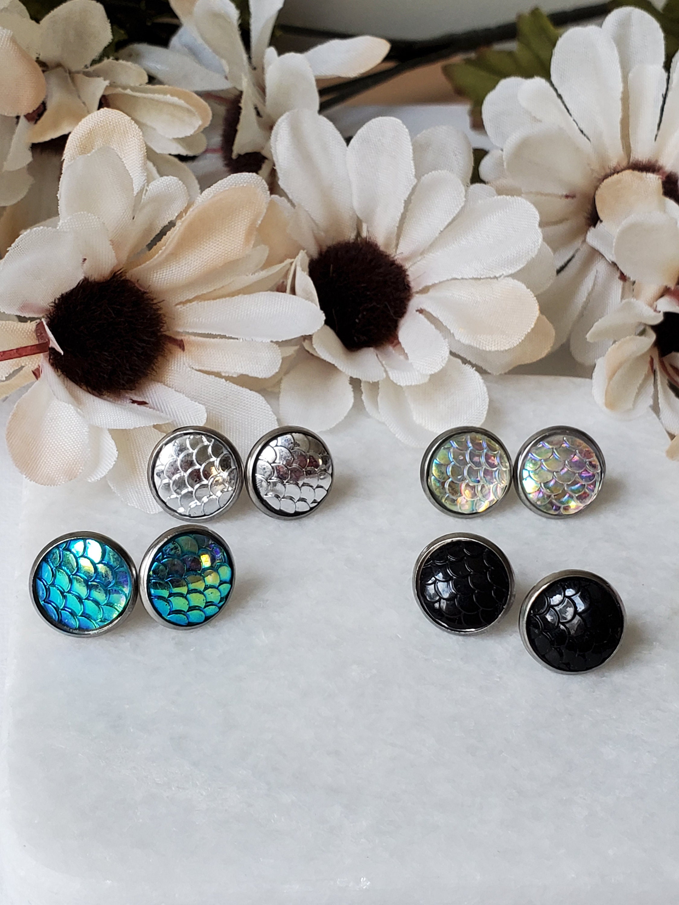 Silver Mermaid Scale Stud Earrings - Etsy