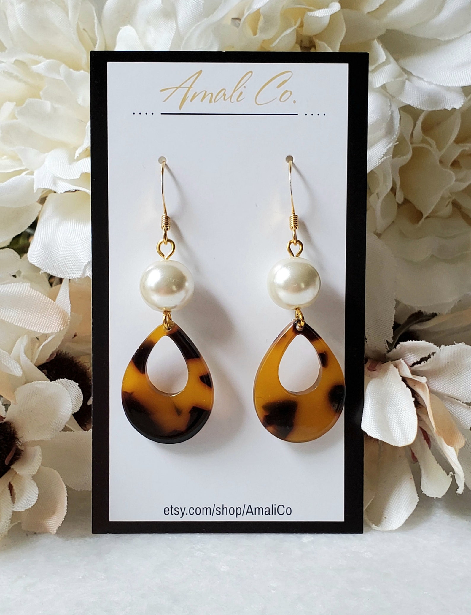Tortoise Shell Resin Open Teardrops With Pearls - Etsy