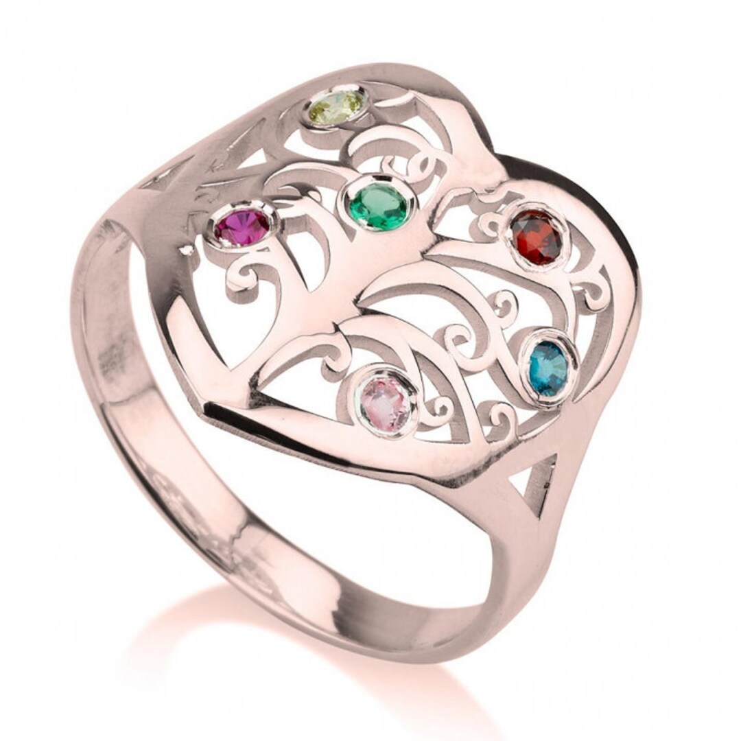 Family Tree Ring Birthstone Ring Personalized Ring Family Tree Jewelry ...