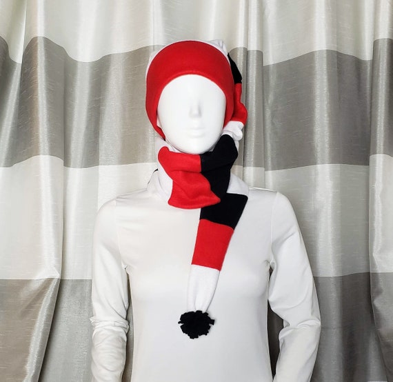 Red-White-Black Striped Hat / Stocking Cap / Beanie Scarf / | Etsy