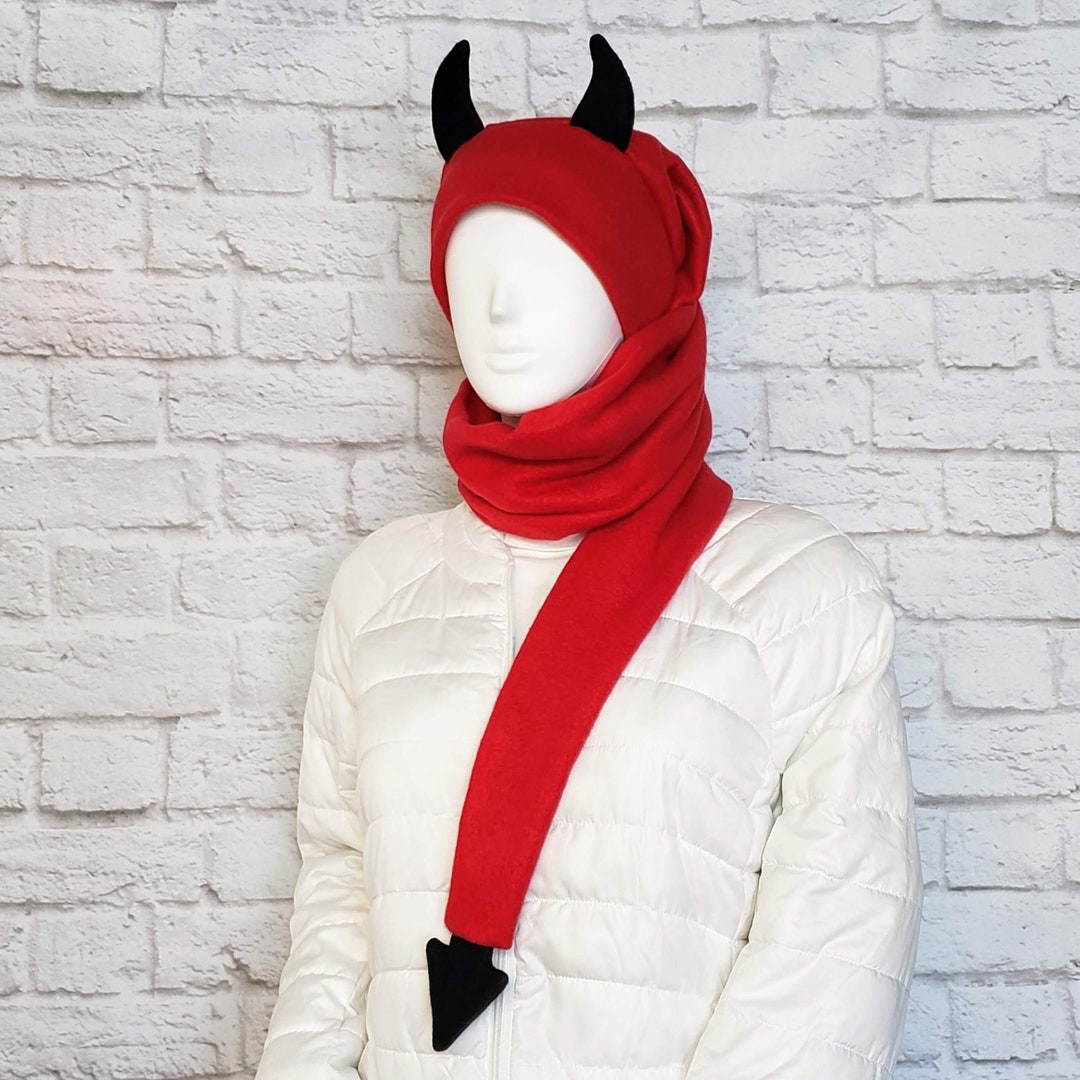 Red Devil Hat / Horned Hat / Long Stocking Cap / Hat Scarf /beanie ...