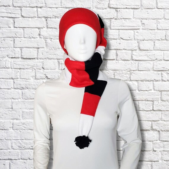 Red-white-black Striped Hat / Stocking Cap / Beanie Scarf / | Etsy