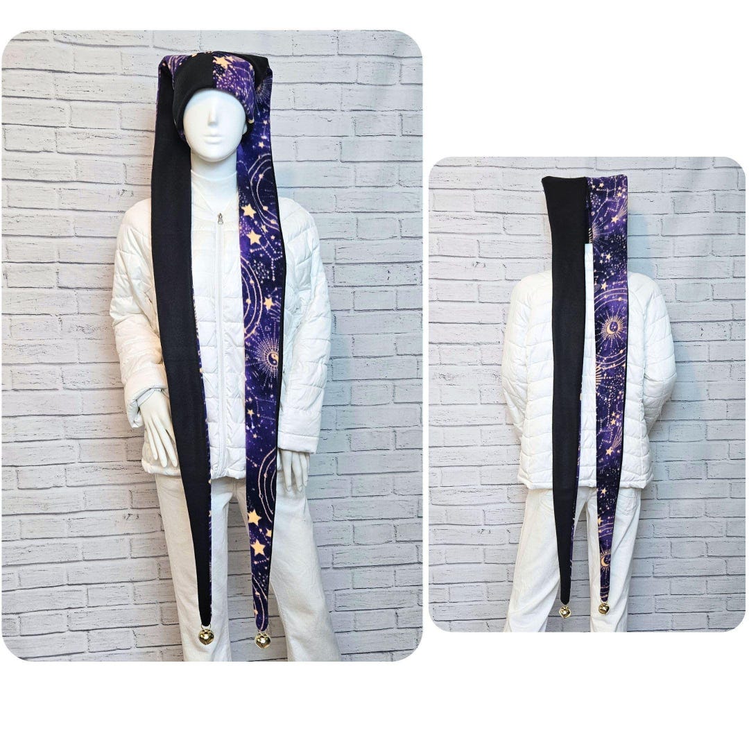 Jester Harlequin Hat (fleece) - Extra Long - Black Purple Celestial - Etsy