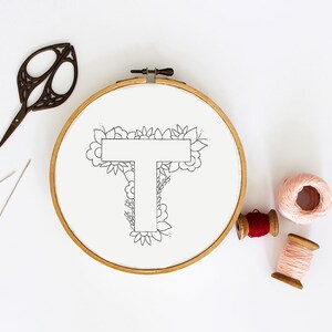 Letter T Embroidery Pattern Floral Embroidery Pattern PDF - Etsy