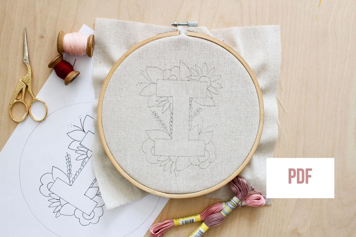 Letter I Embroidery Pattern Floral Embroidery Pattern PDF | Etsy
