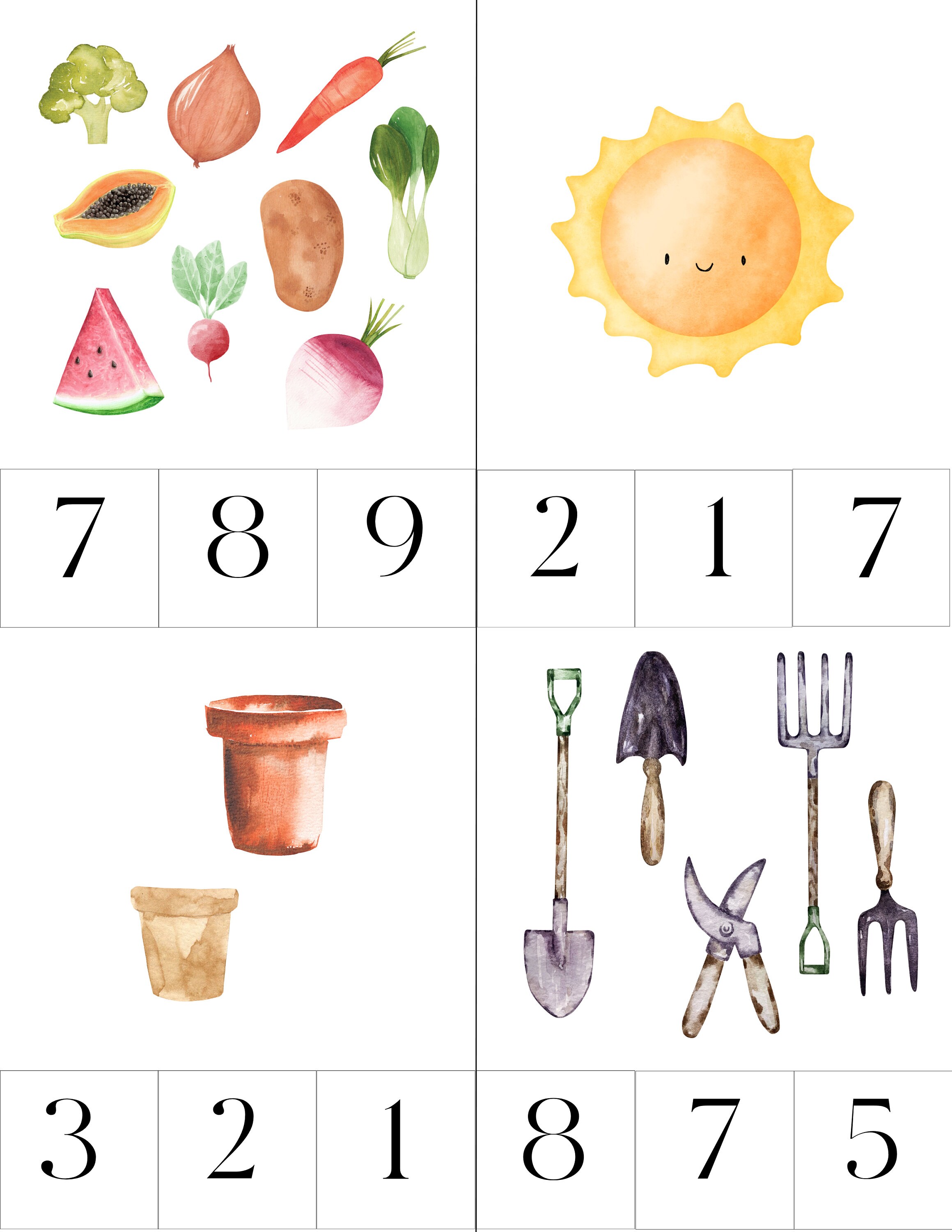 Watercolor Spring Number Matching Cards Pres/prek/kinder/homeschooling ...