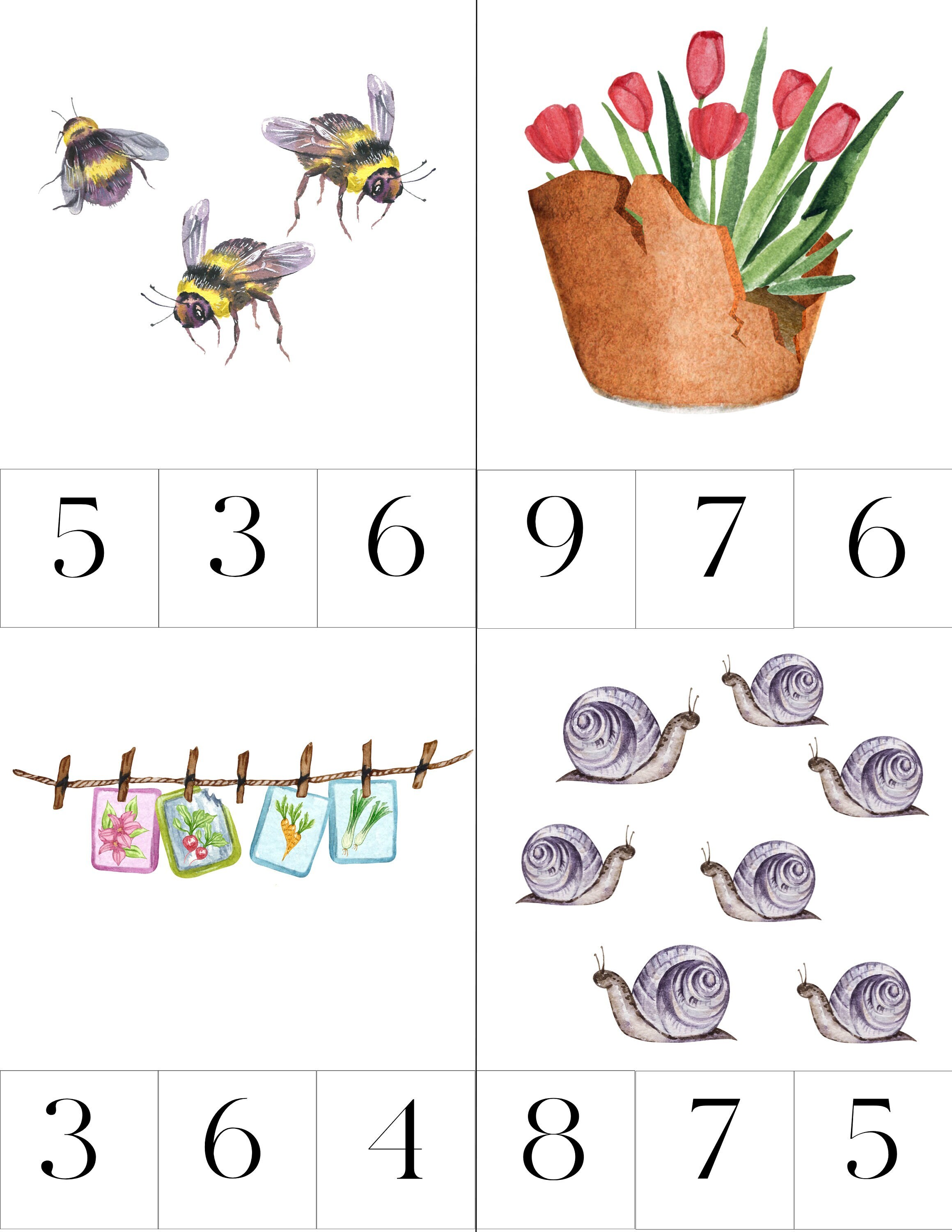 Watercolor Spring Number Matching Cards Pres/prek/kinder/homeschooling ...