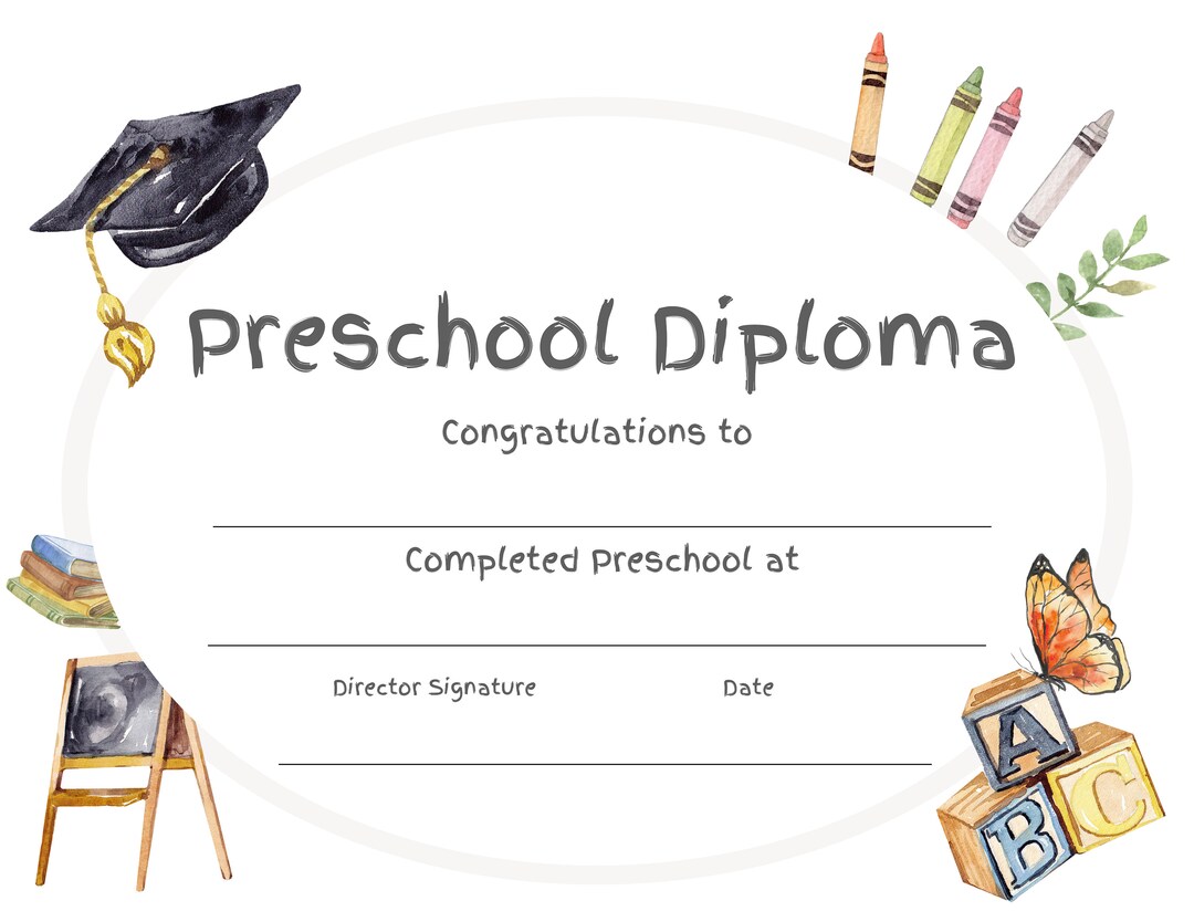 Preschool Diploma Printable - Etsy