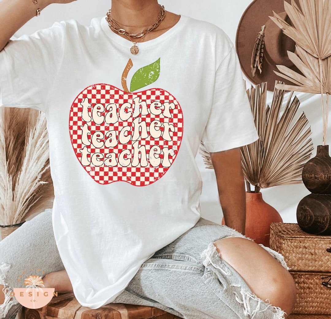 Teacher Checkered Apple Distressed & Solid SVG PNG Files - Etsy