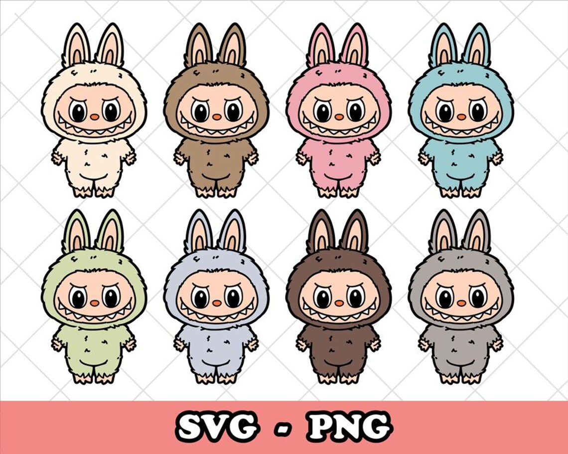 Labubu Bundle SVG PNG | 8 Exciting Macaron Labubu + 8 Labubu Heads ...