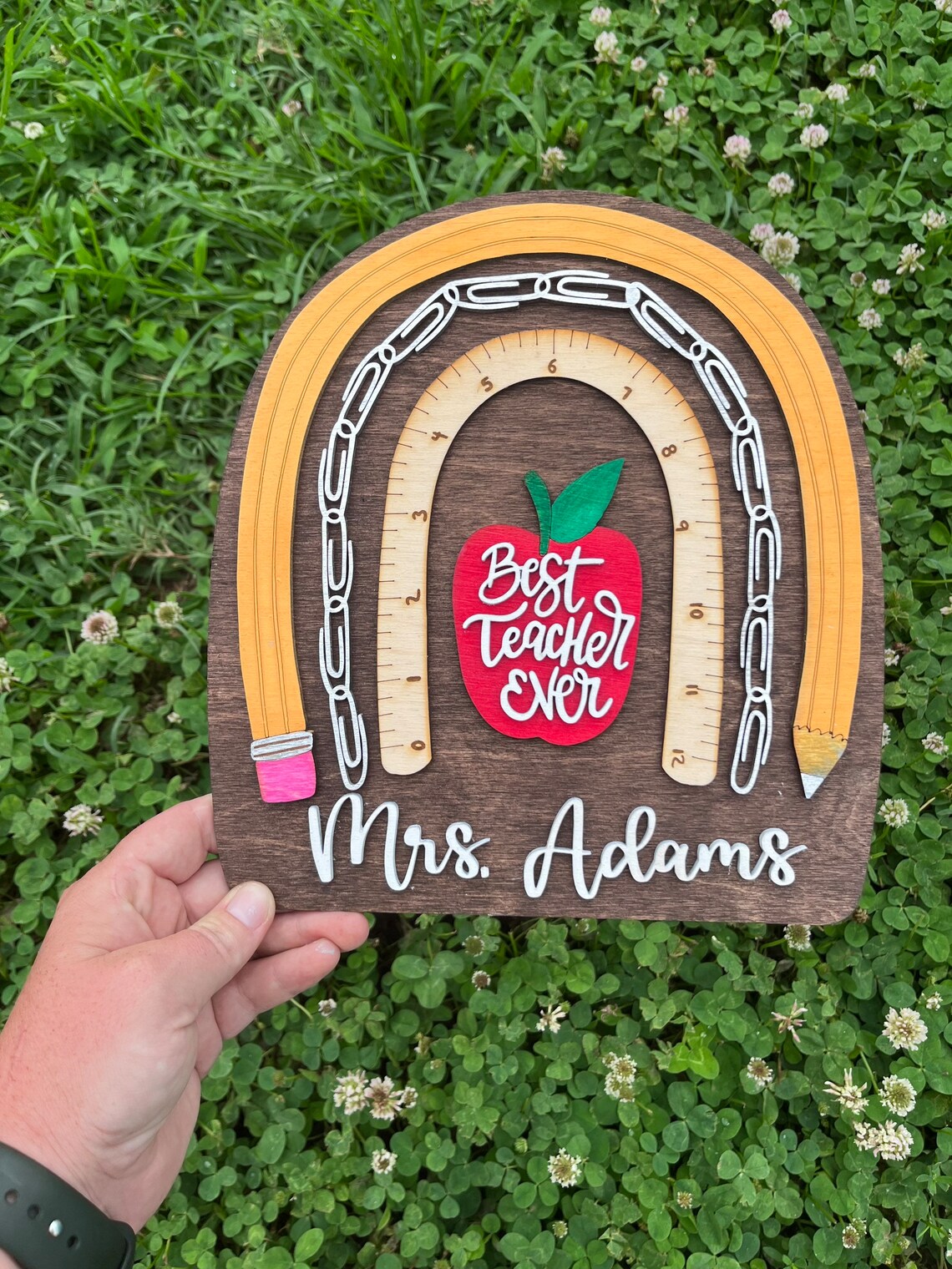 Rainbow Best Teacher Ever Sign Custom Teacher Name Classroom - Etsy