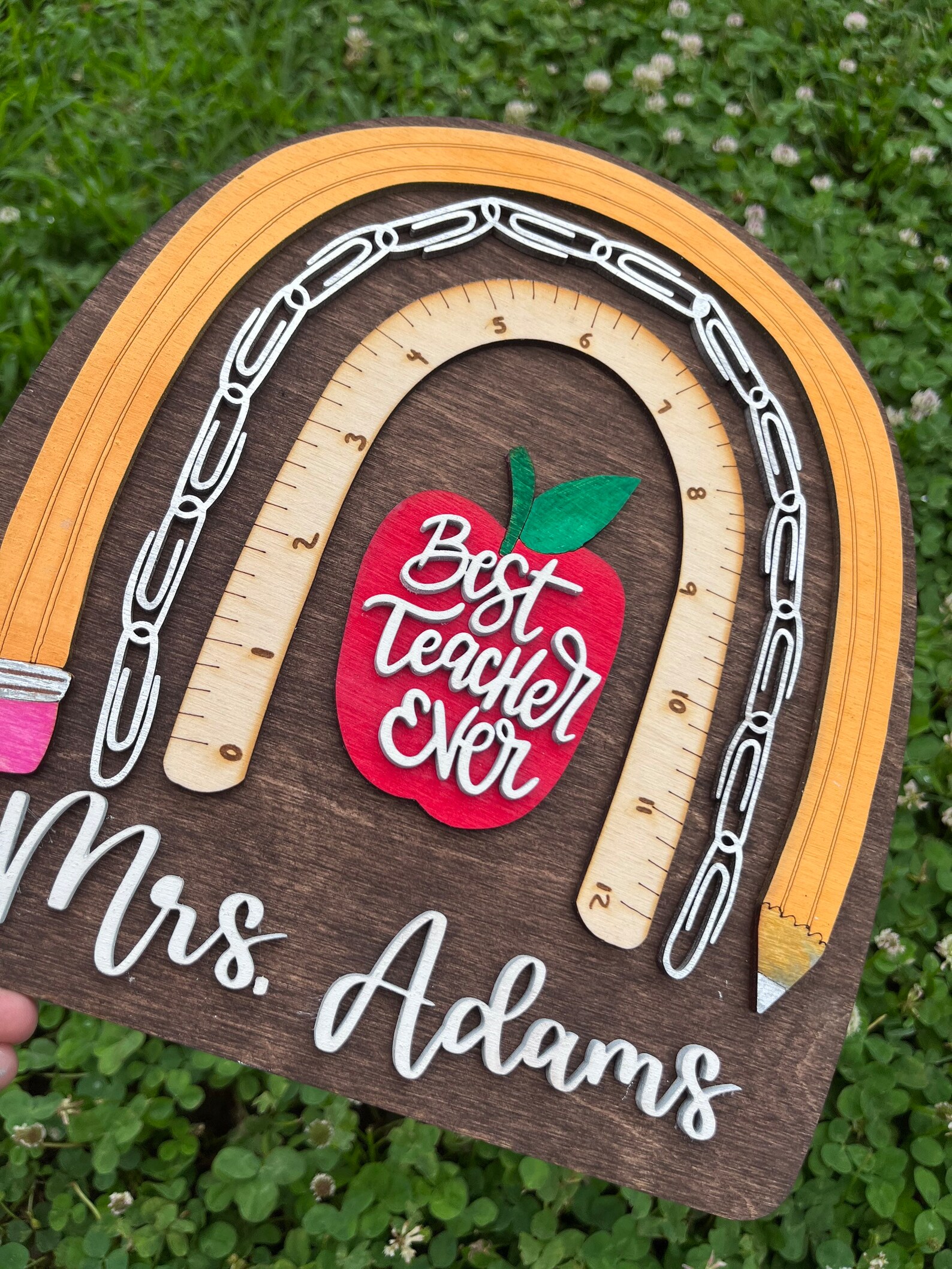 Rainbow Best Teacher Ever Sign Custom Teacher Name Classroom - Etsy