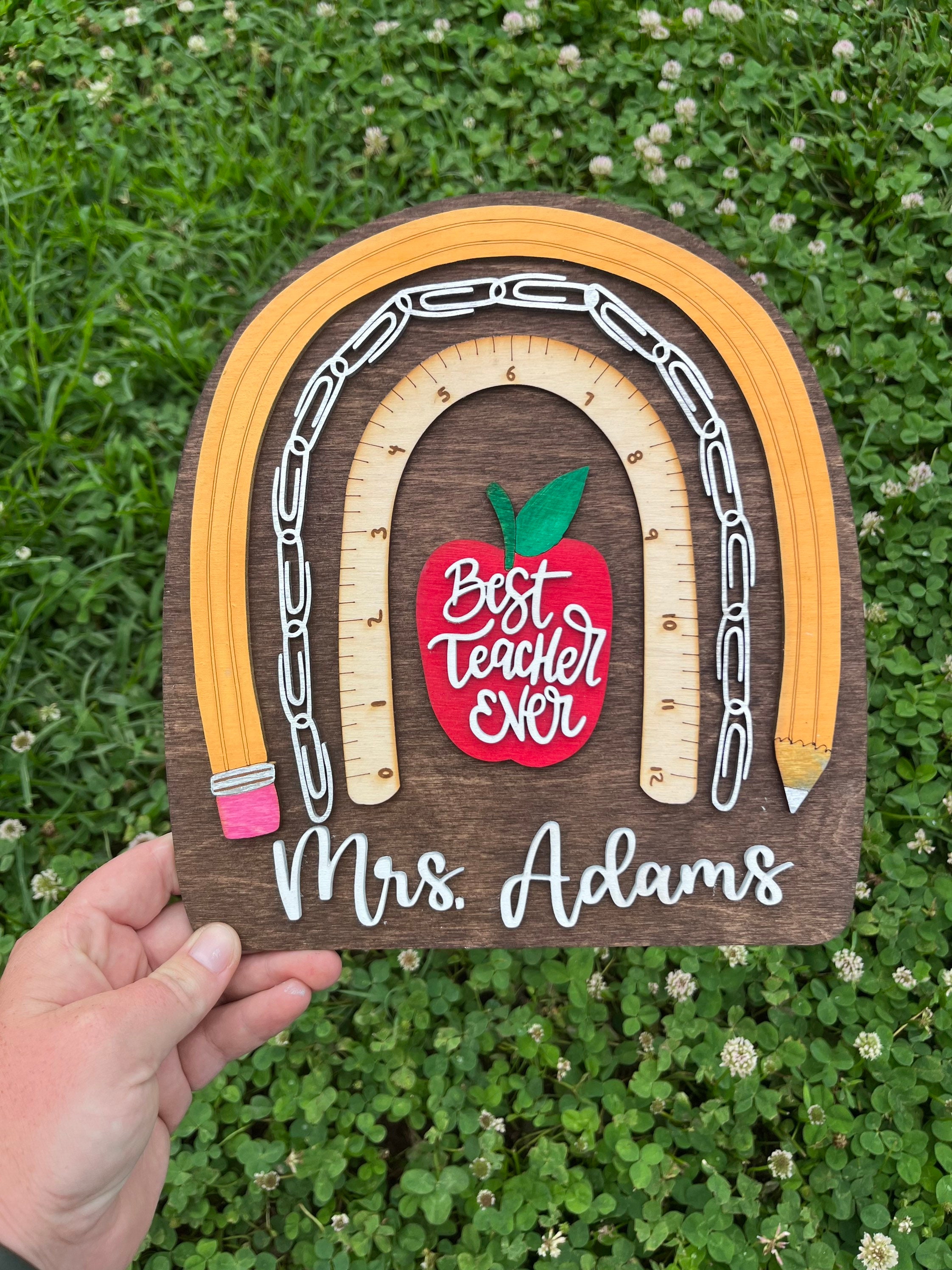 Rainbow Best Teacher Ever Sign Custom Teacher Name Classroom - Etsy