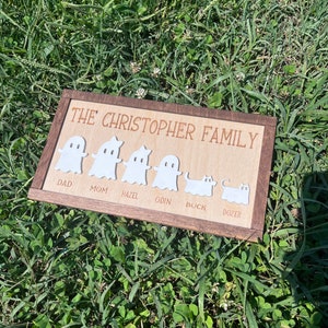 Custom Family Halloween Ghost Sign Fall Decor Family Member Pet Wooden ...