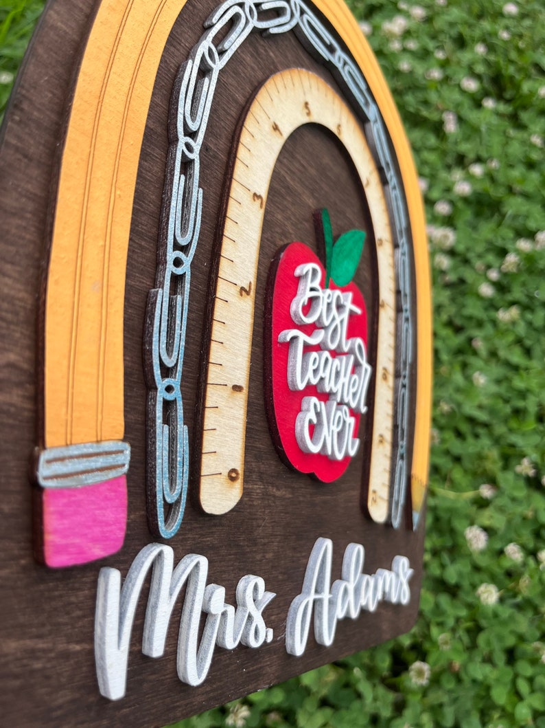 Rainbow Best Teacher Ever Sign Custom Teacher Name Classroom - Etsy