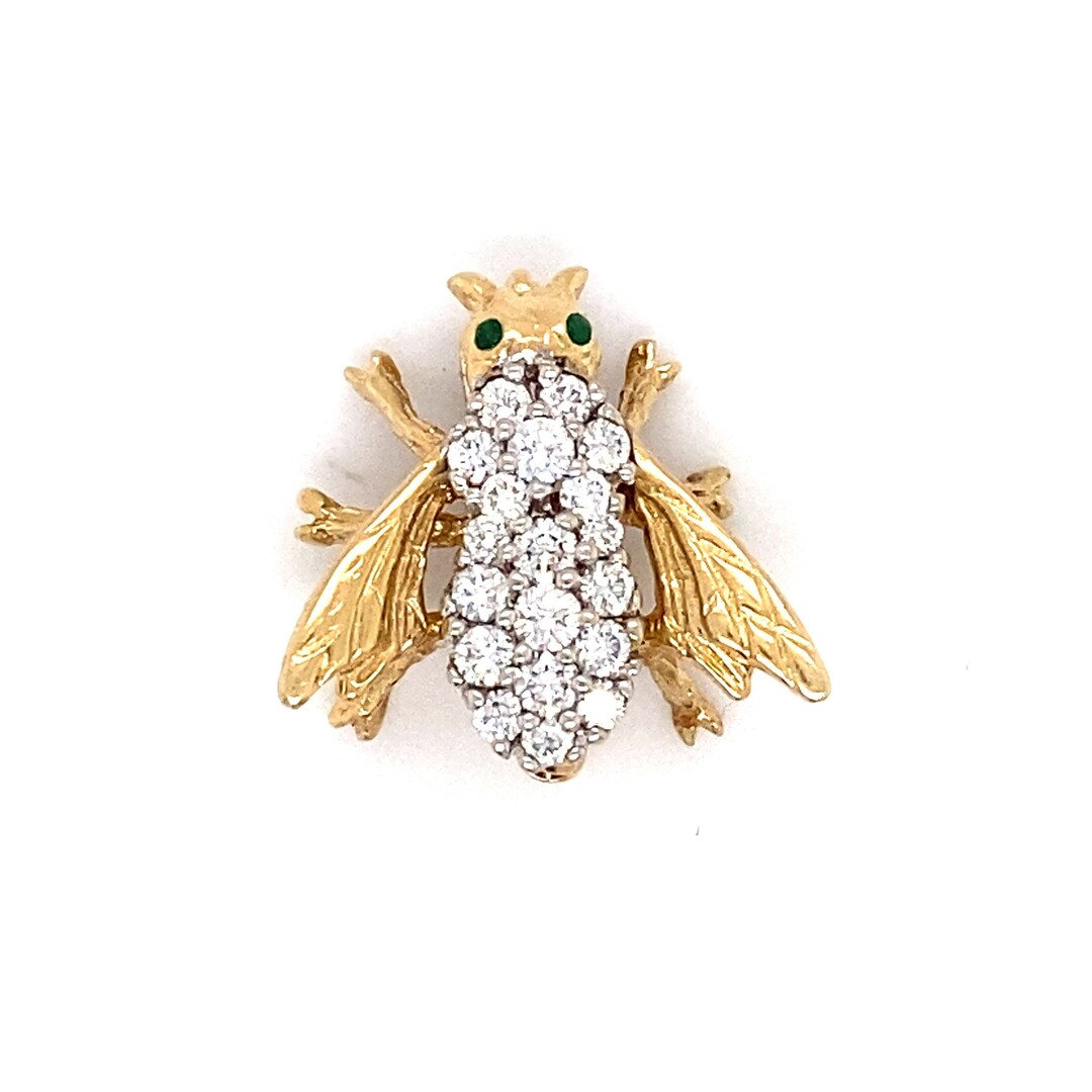 Circa 1960s Emerald and Diamond Bee Pin in 14 Karat Yellow Gold, FD ...