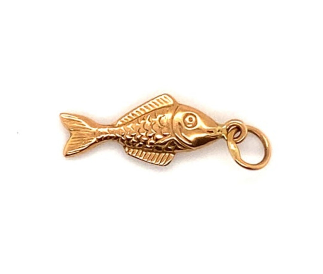 1950s Hanging Fish Angler Charm in 14 Karat Yellow Gold - Etsy