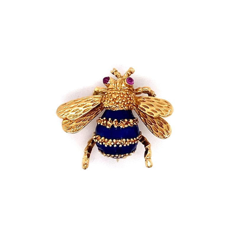 Circa 1960s Enamel and Cabochon Ruby Bee Brooch in 18 Karat - Etsy