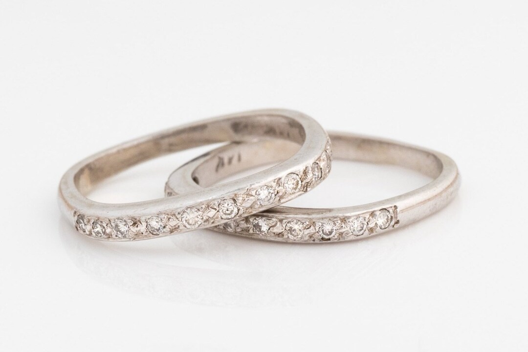 Vintage 14k White Gold Diamond Wedding Band: Square Stackable Ring - Etsy