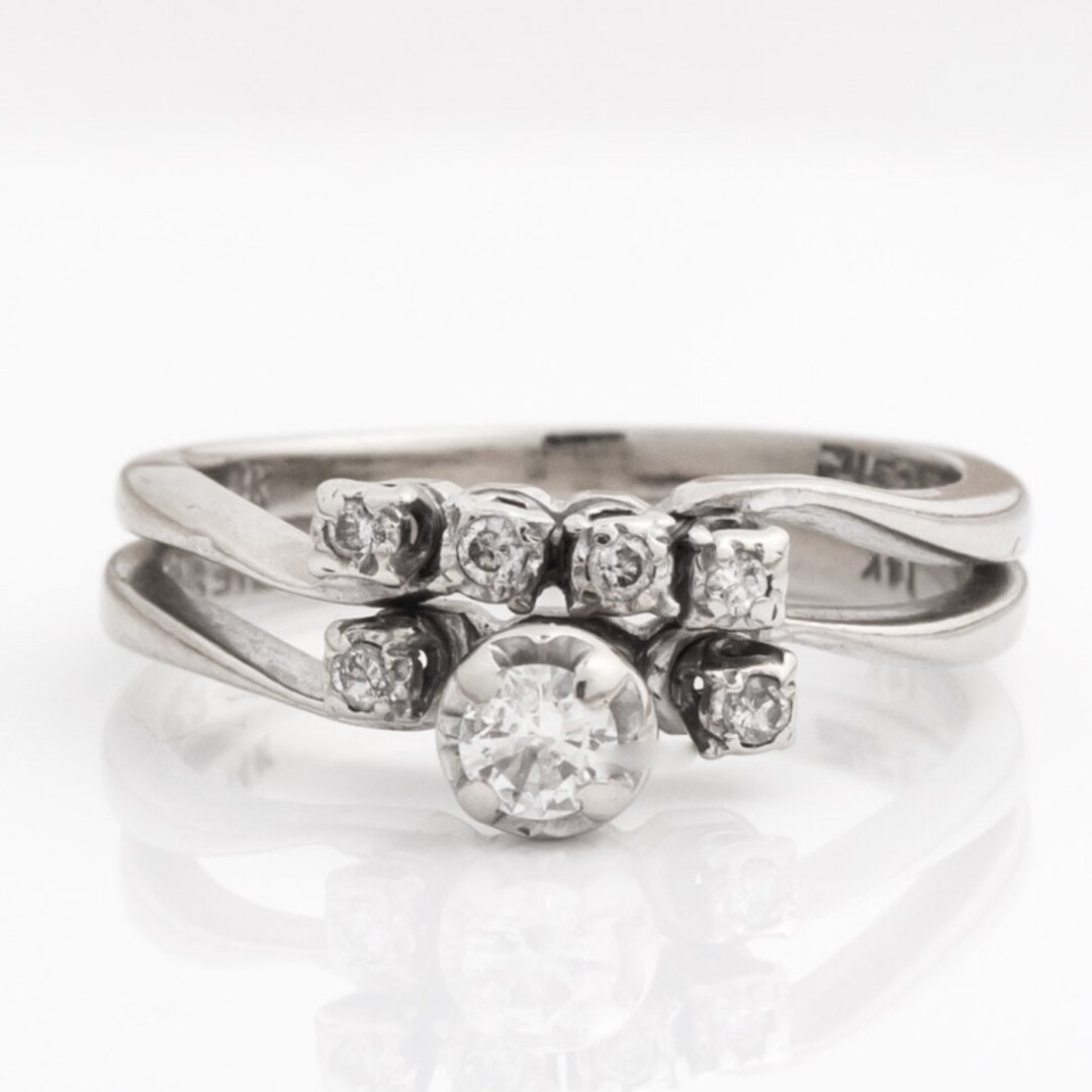 Circa 1950s Illusion Setting Diamond, 14k White Gold Engagement Ring ...